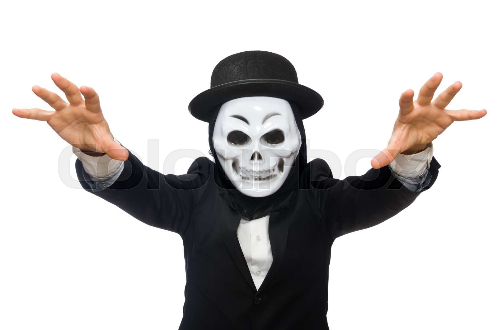 Man with scary mask isolated on white | Stock image | Colourbox