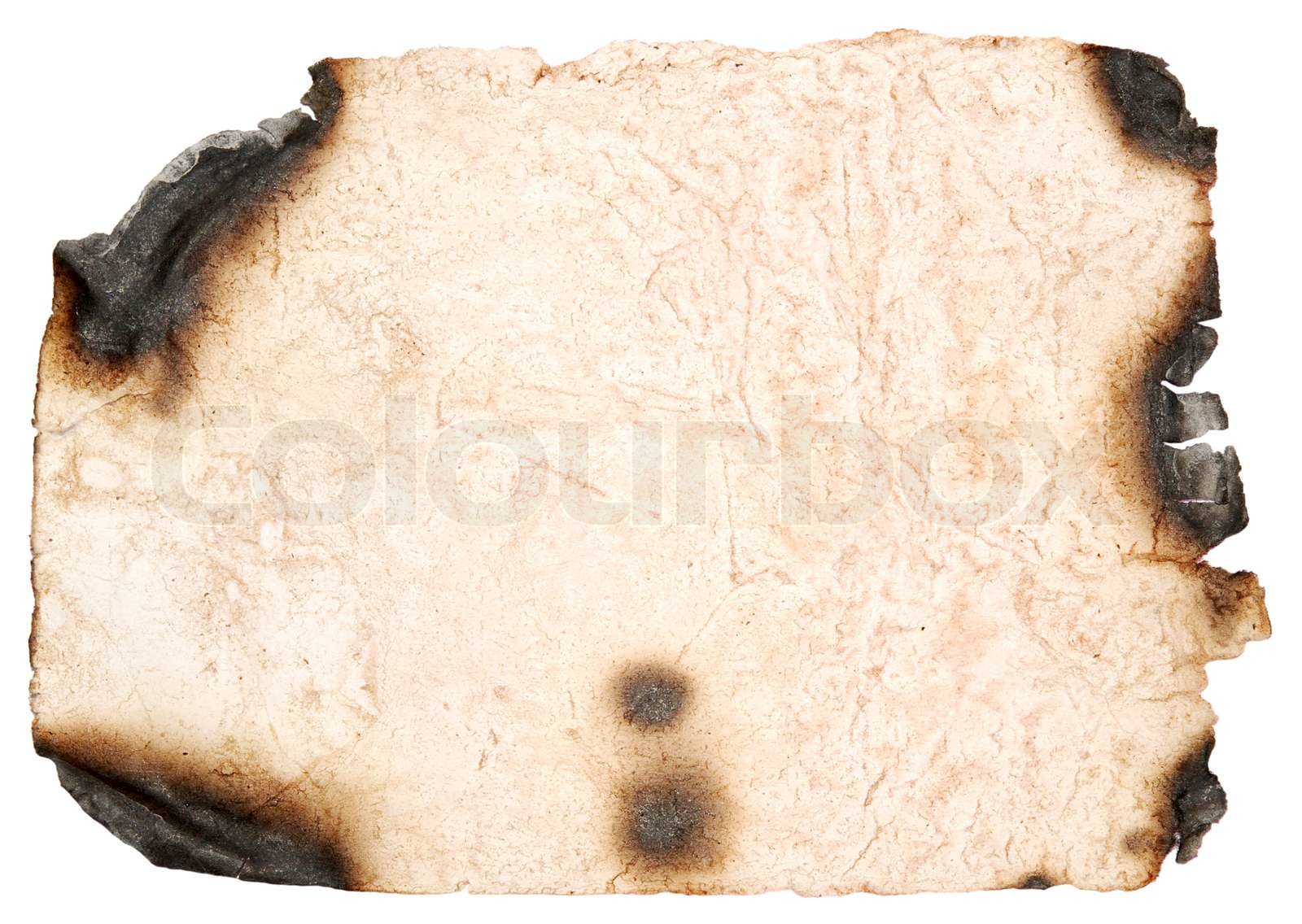 vintage old paper page with burnt edges on a white | Stock image ...