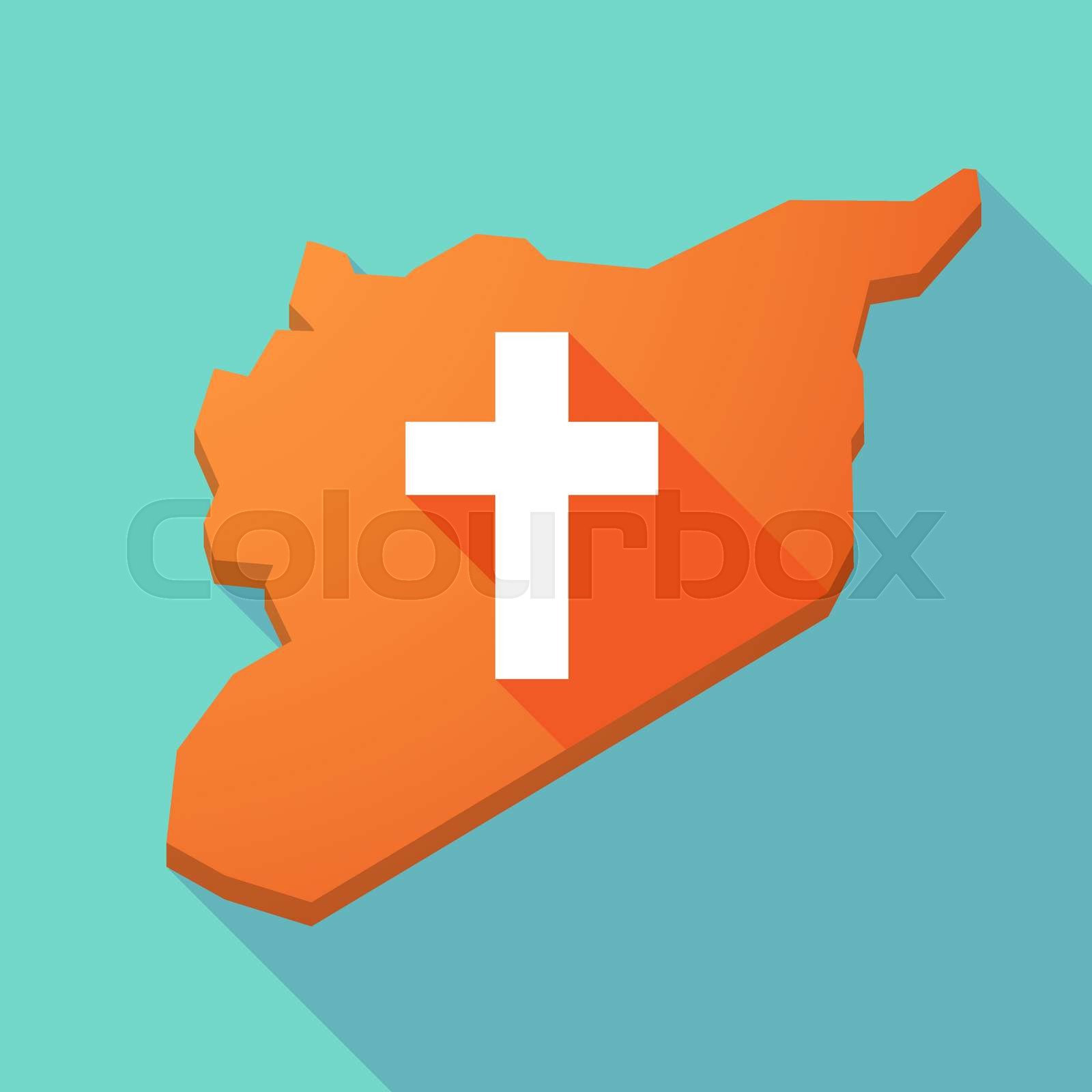 Long shadow Syria map with a christian cross | Stock vector | Colourbox