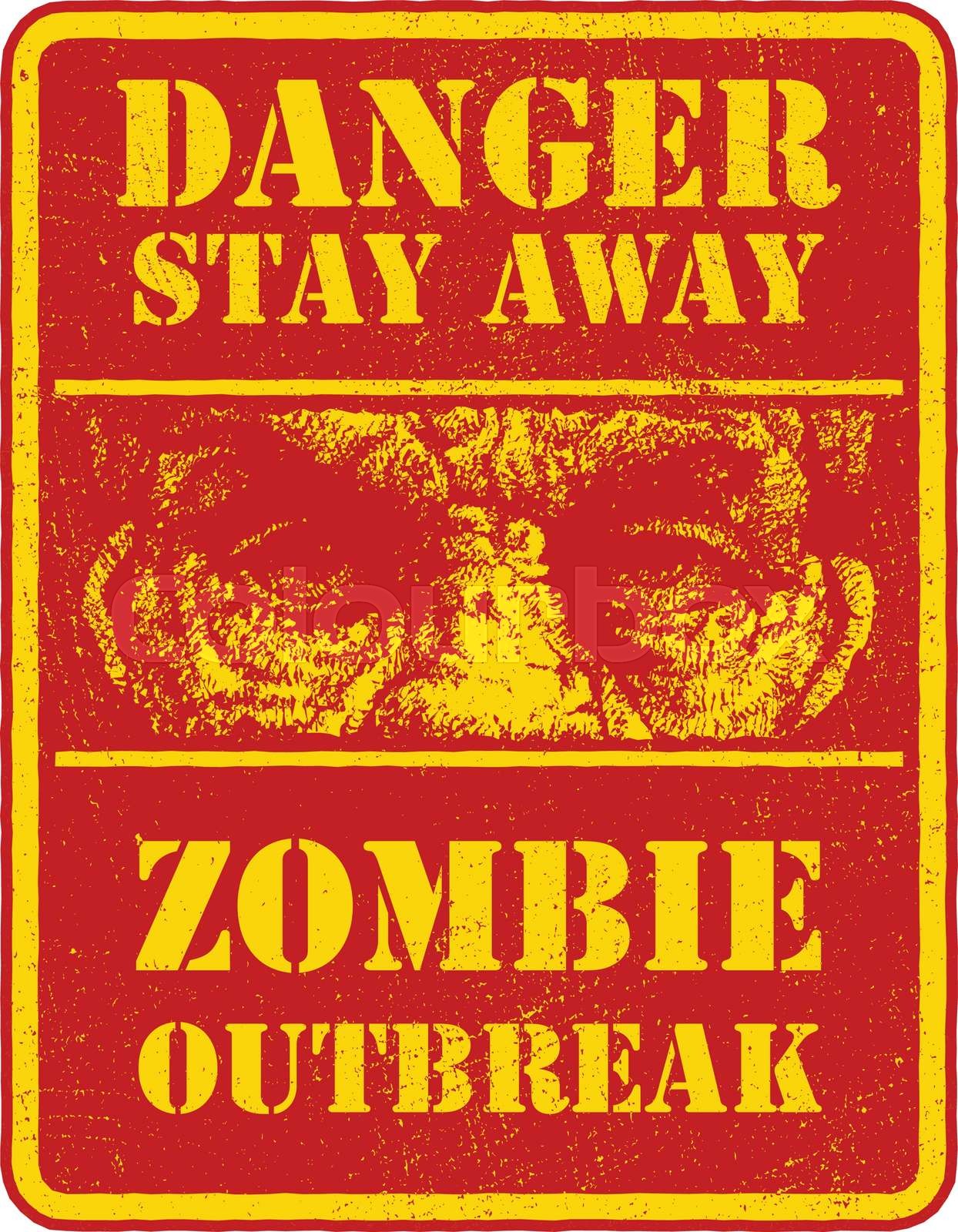 Poster Zombie Outbreak. Sign board with zombie face. Vector ...