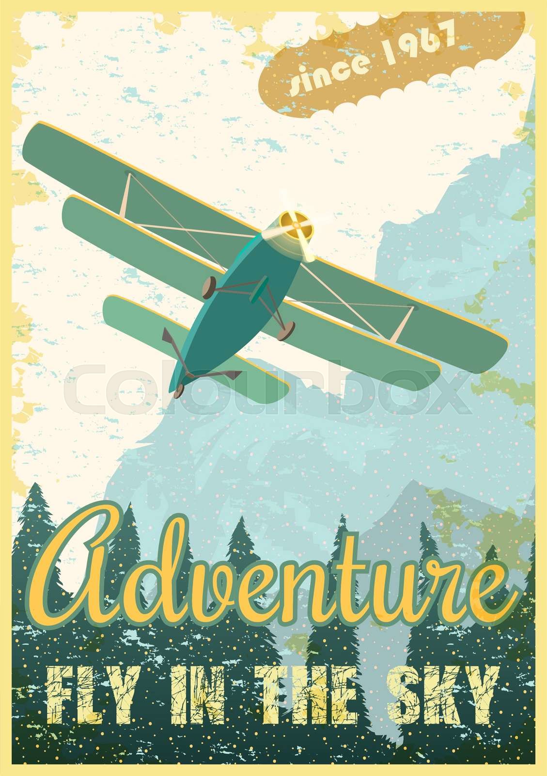 Biplane retro poster | Stock vector | Colourbox