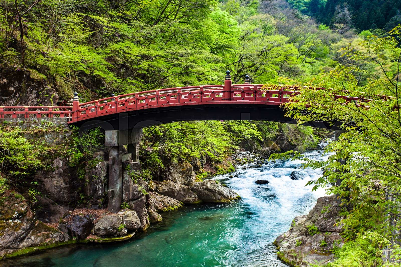 Red sacred bridge Shinkyo in UNESCO site of Nikko, Japan | Stock image ...