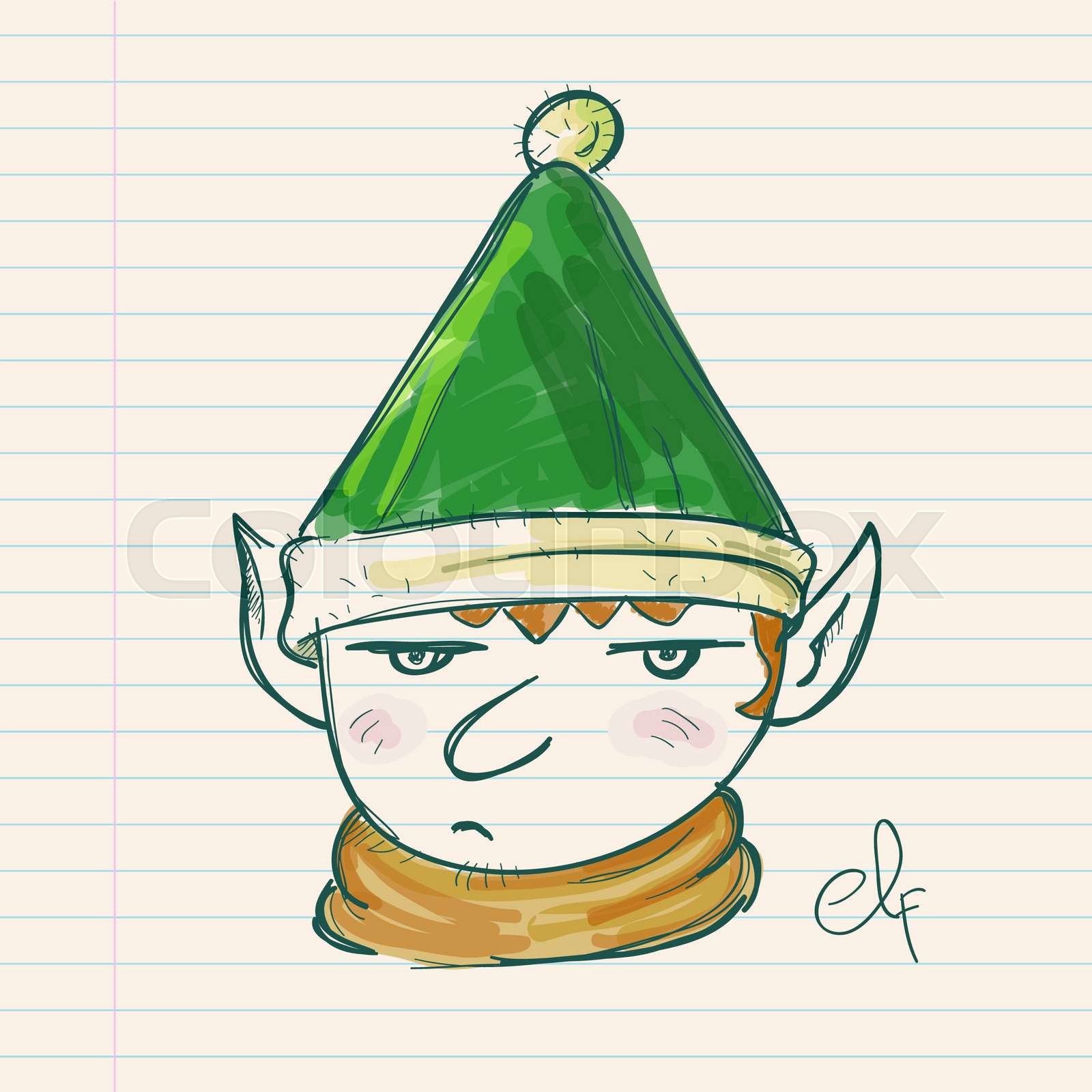 Christmas Elf Hand Drawing on Paper | Stock vector | Colourbox
