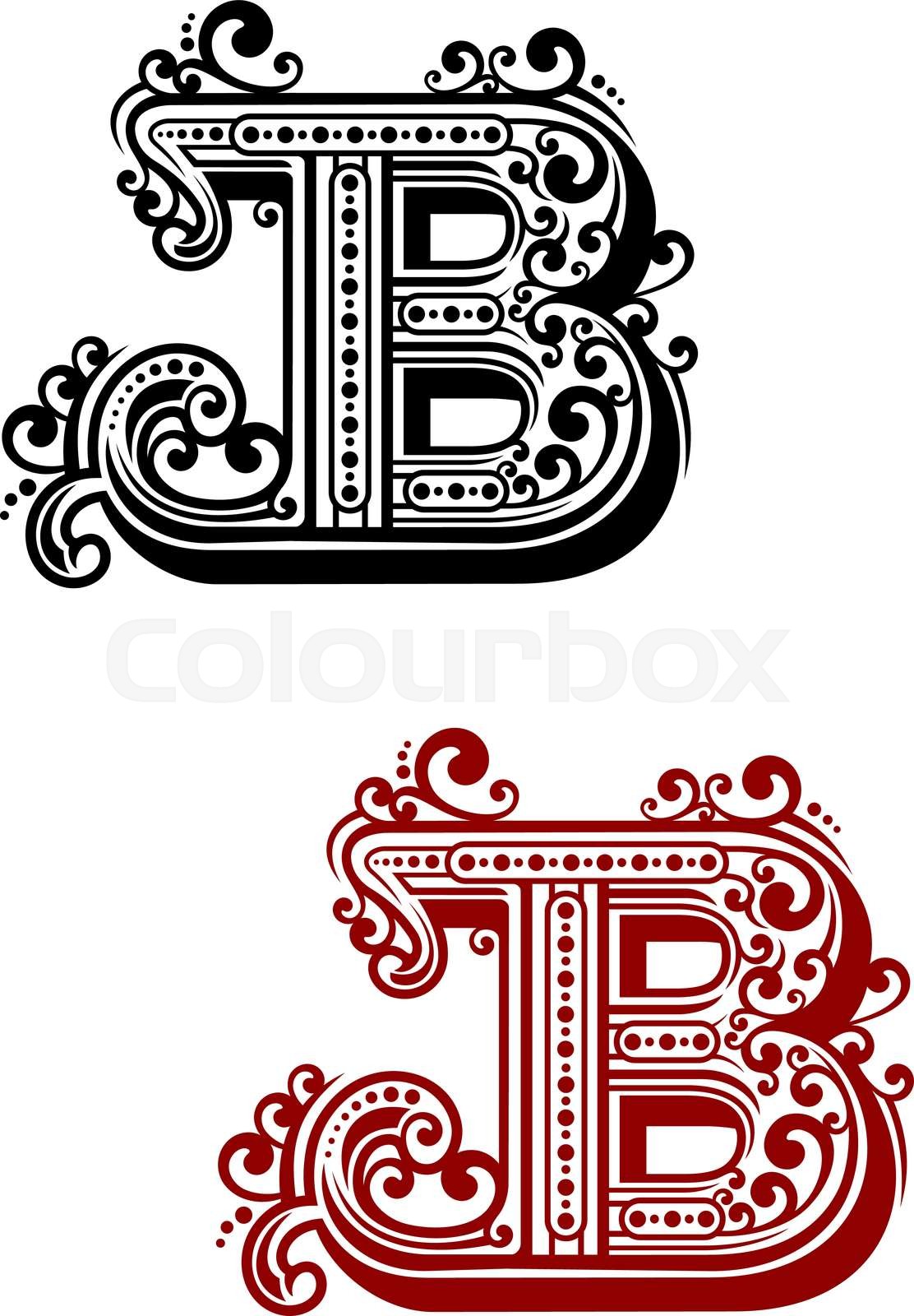 Letter B with calligraphic swirls and dot ornament | Stock vector ...