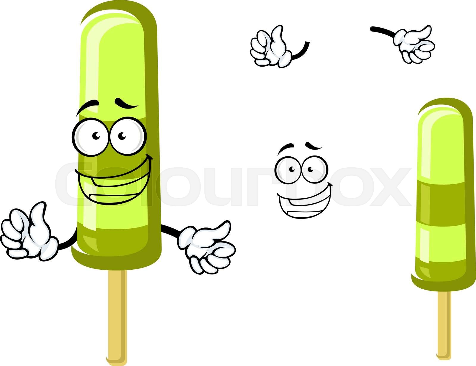 Happy green cartoon frozen ice cream | Stock vector | Colourbox