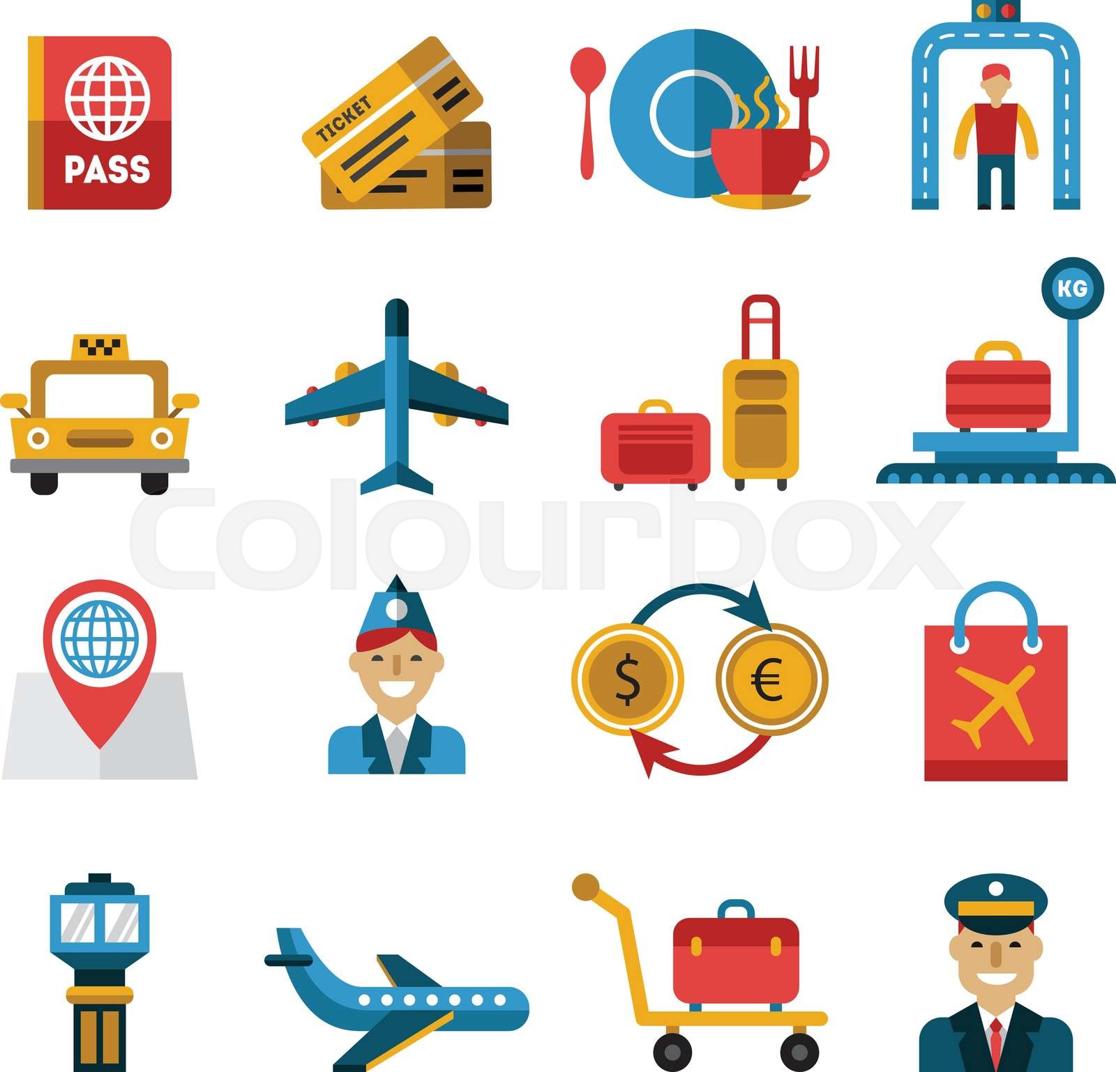 Airport and Airlines Services Icons. Vector Illustration Set in Flat ...