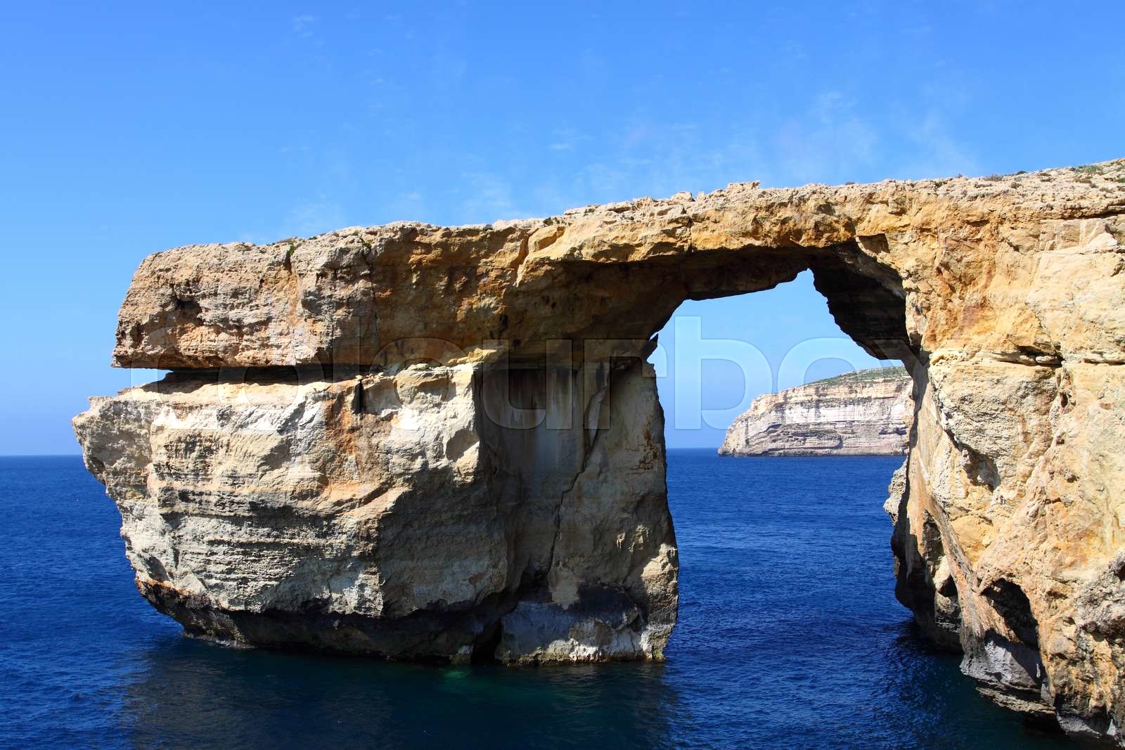 Azure Window, famous stone arch on Gozo island, Malta | Stock image ...