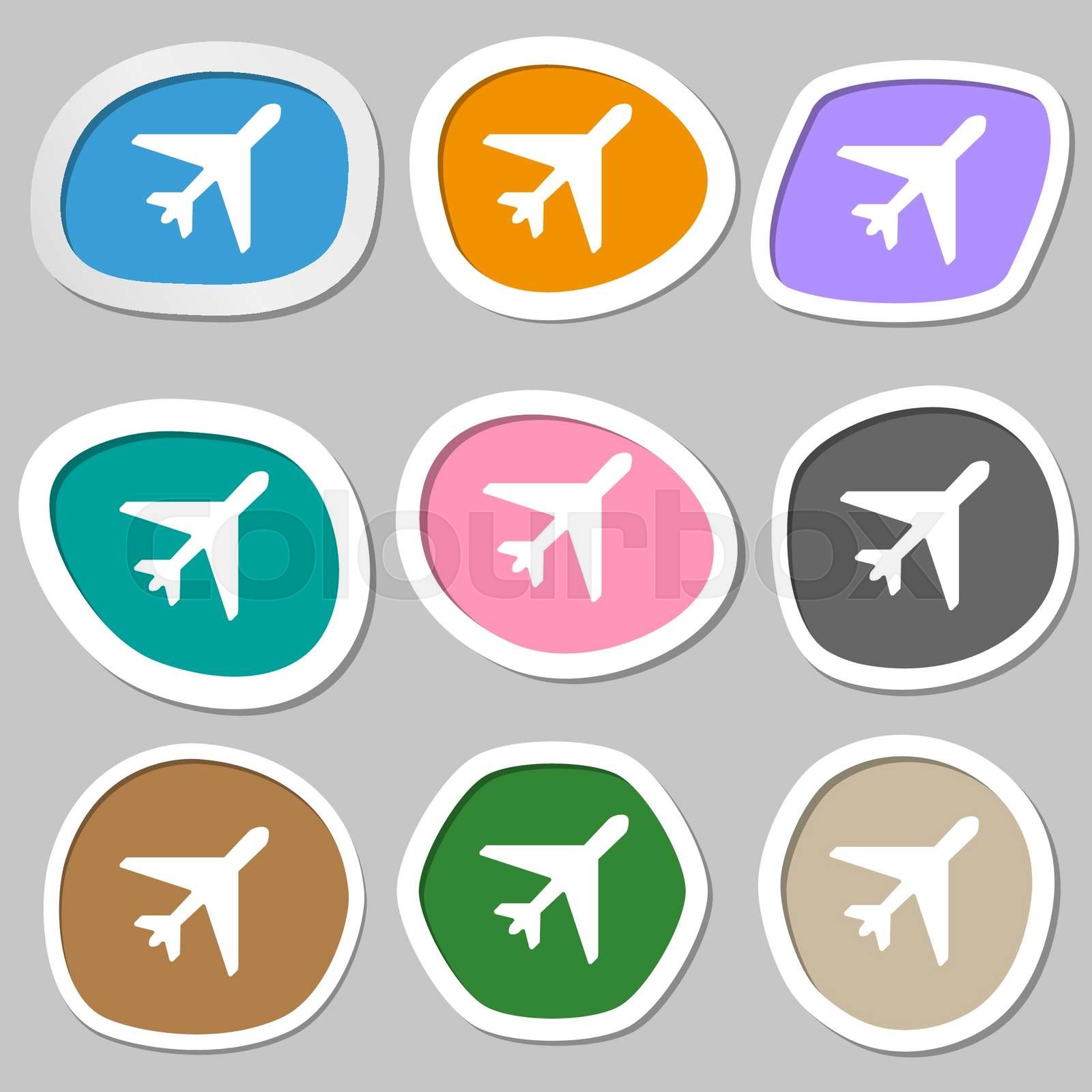 airplane icon symbols. Multicolored paper stickers. Vector | Stock ...