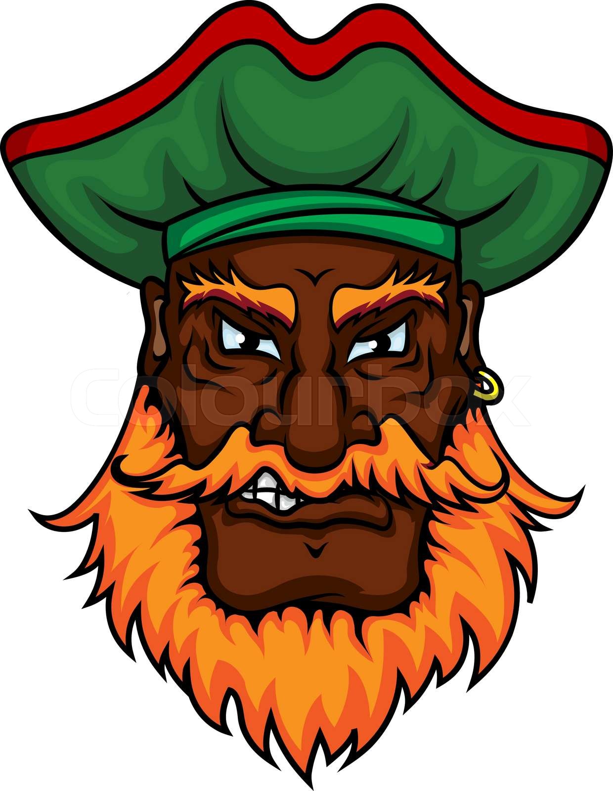 Cartoon pirate captain in green hat | Stock vector | Colourbox