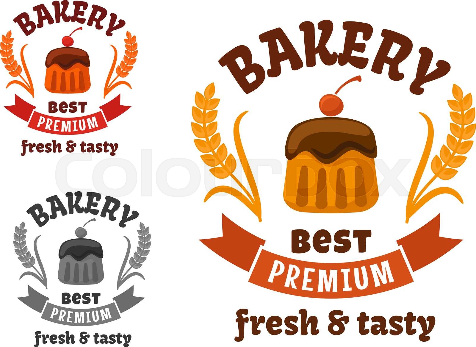 Bakery shop sign with chocolate cupcake | Stock vector | Colourbox