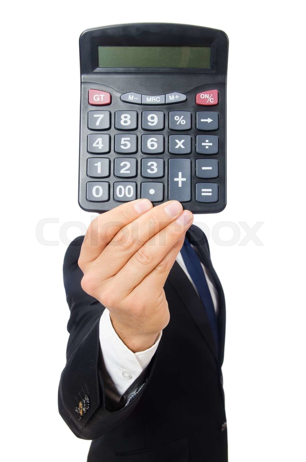 Man with calculator isolated on white | Stock image | Colourbox