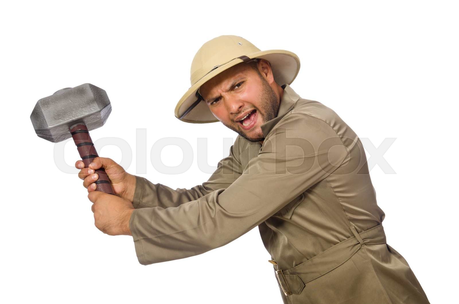 Man with hammer isolated on white | Stock image | Colourbox