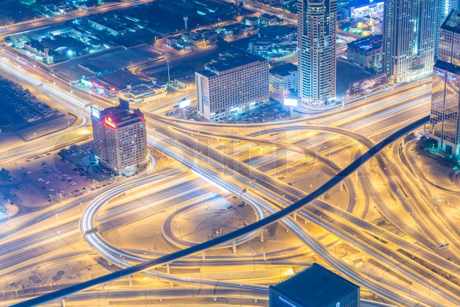 Dubai road junction during night hours | Stock image | Colourbox