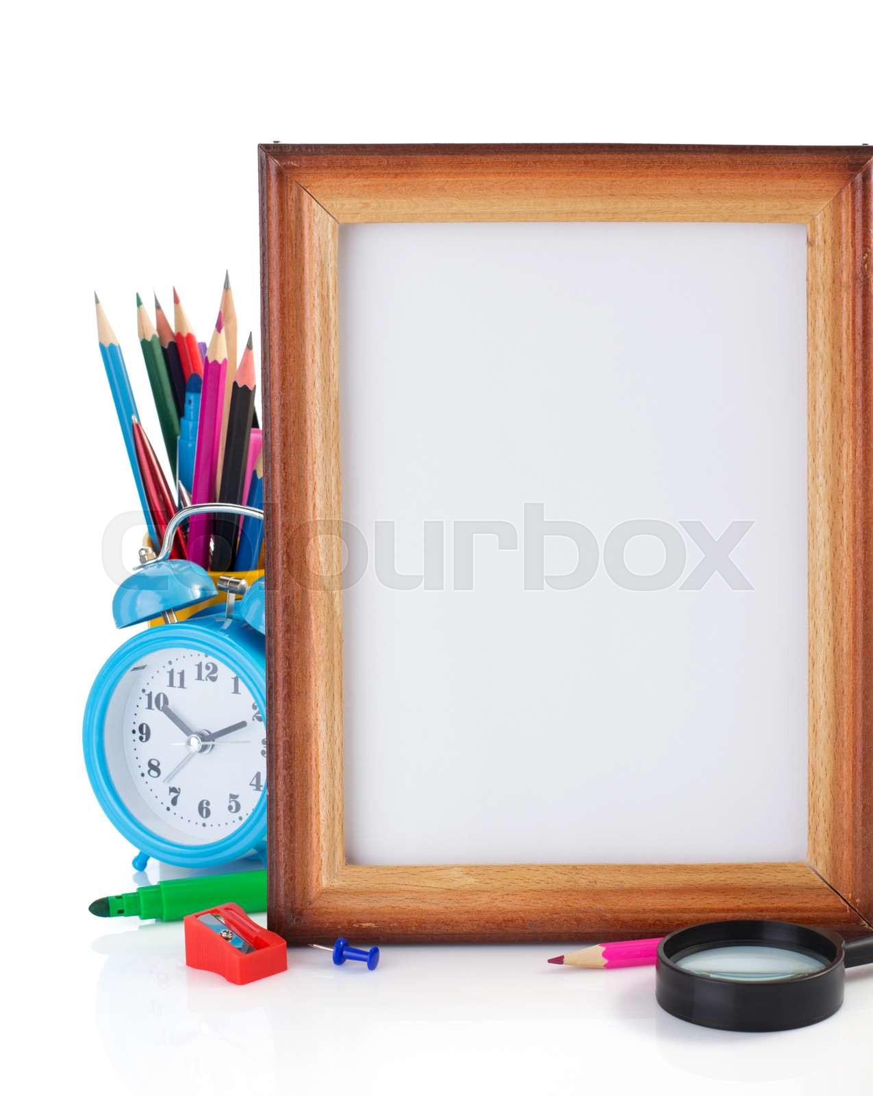 school supplies and frame | Stock image | Colourbox