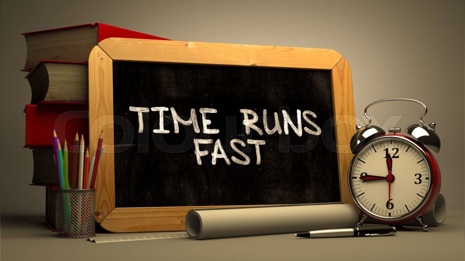 Handwritten Time Runs Fast on a Chalkboard. | Stock image | Colourbox