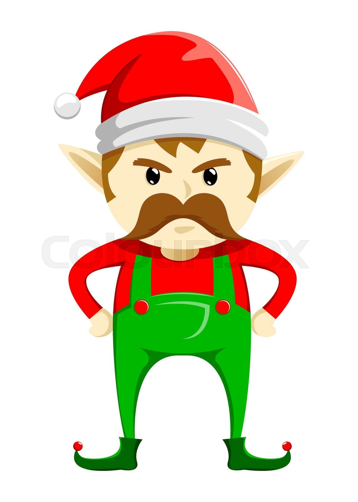 Angry Christmas Elf With Mustache | Stock vector | Colourbox