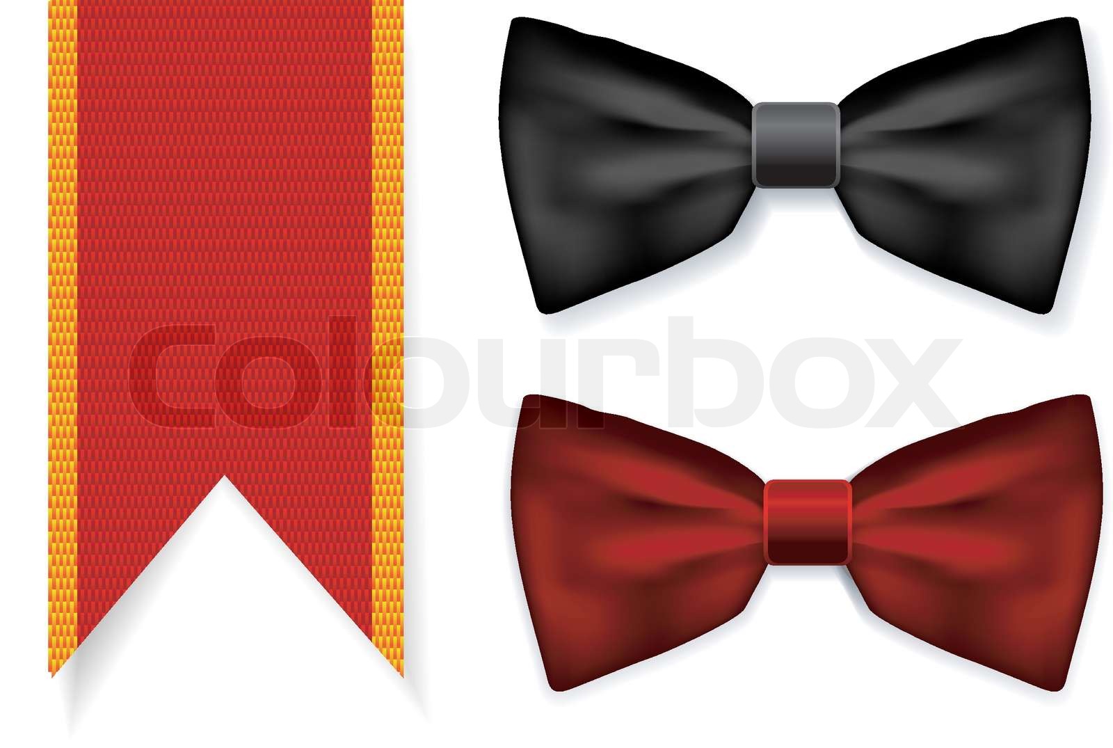 Bow tie and red ribbon with fabric texture. Vector illustration | Stock ...
