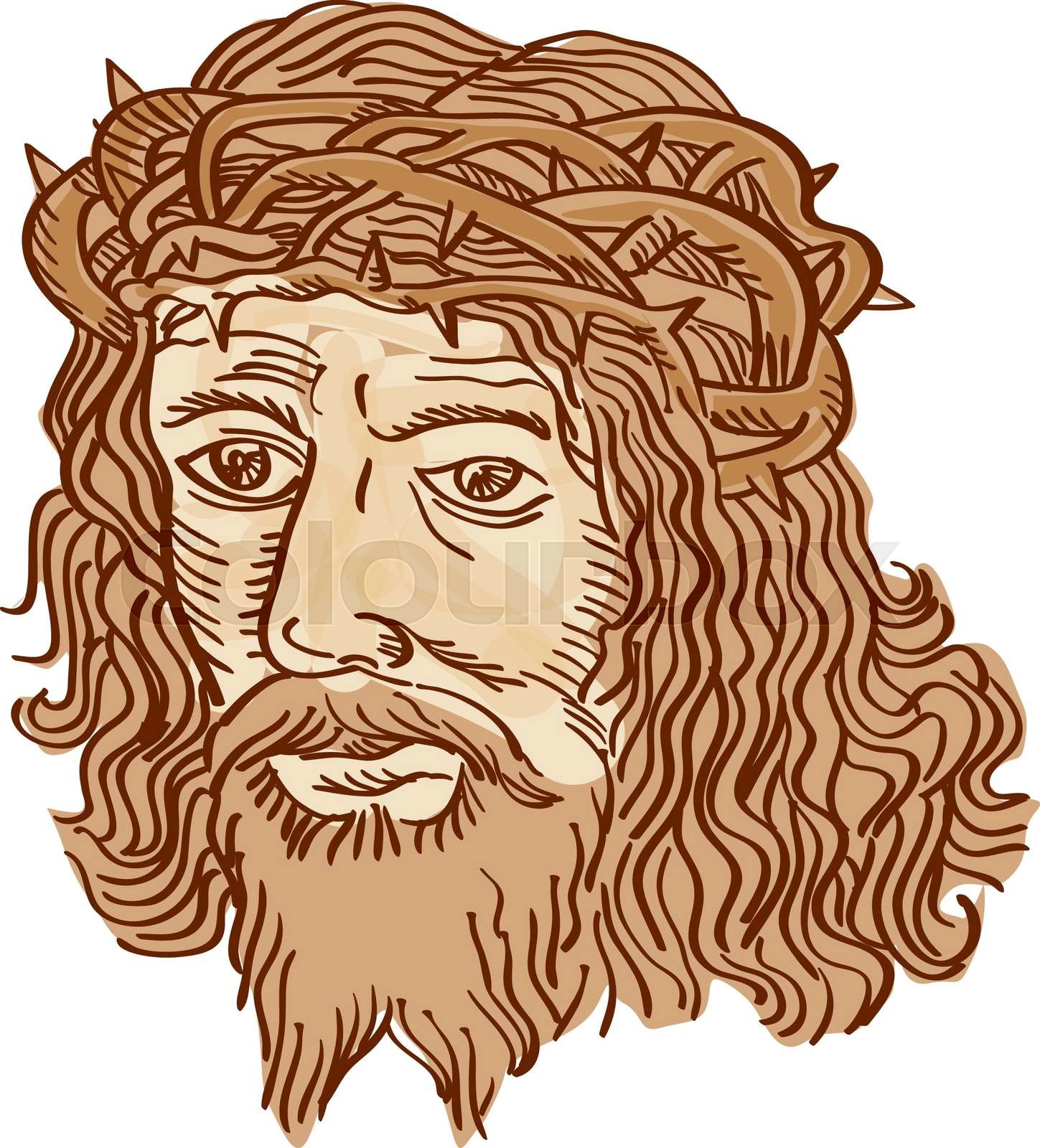 Jesus Christ Face Crown Thorns Etching | Stock vector | Colourbox