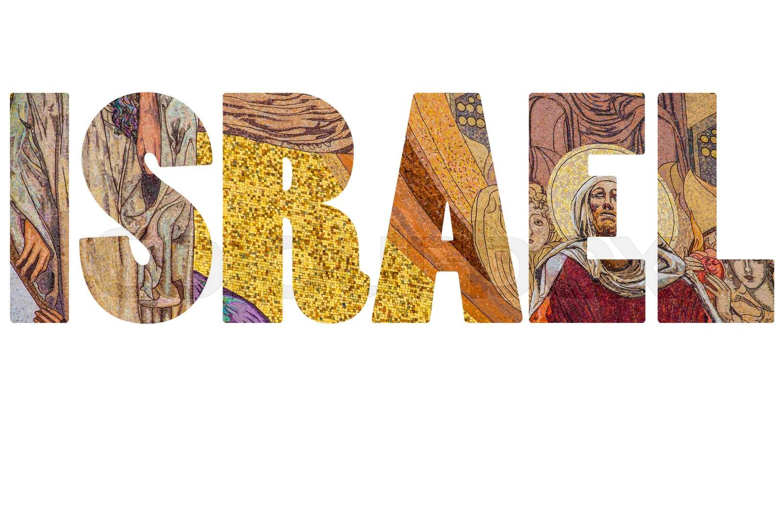 Word ISRAEL over national symbols. | Stock image | Colourbox