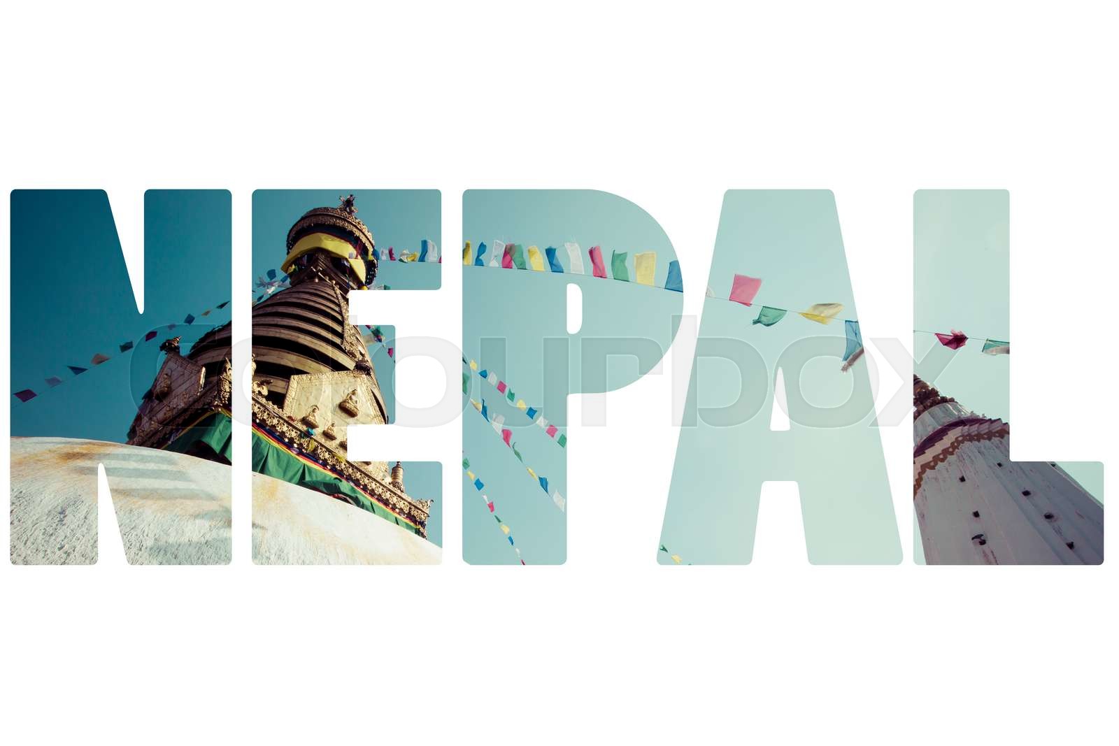 Word NEPAL over national symbols. | Stock image | Colourbox