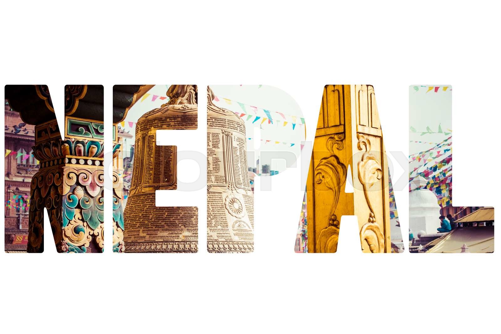Word NEPAL over national symbols. | Stock image | Colourbox