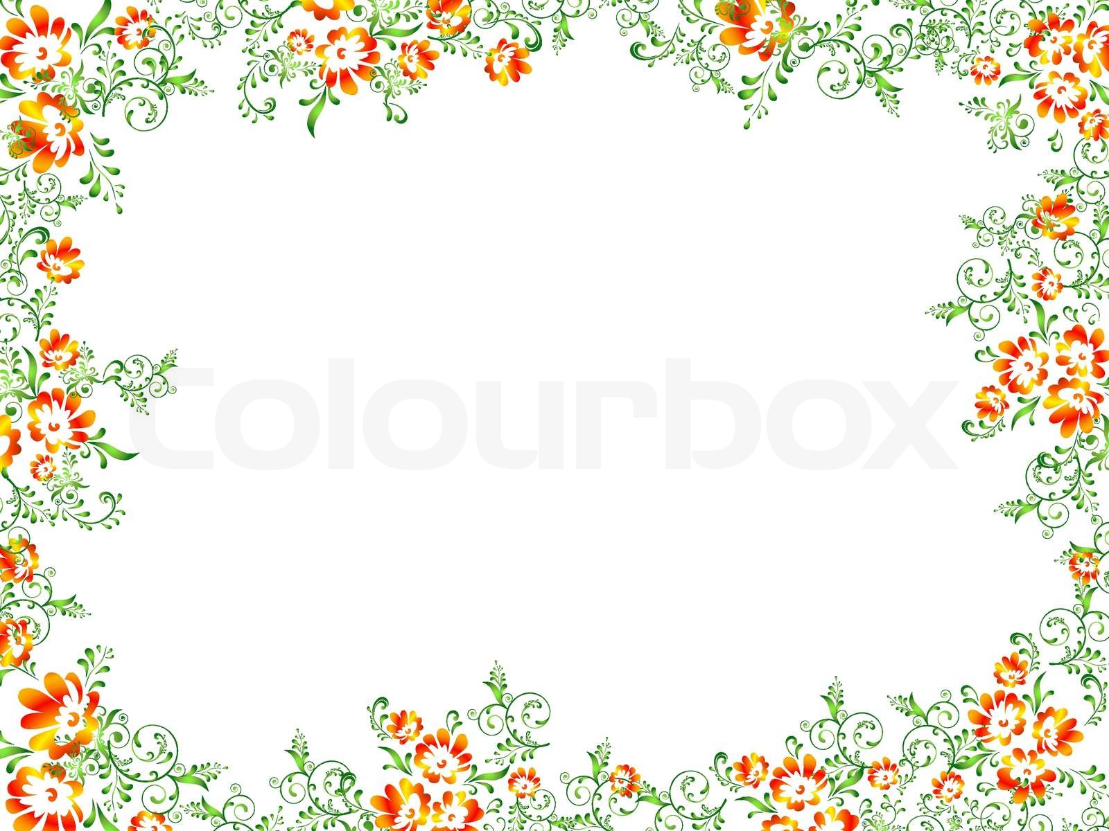 Illustration von floralen Rahmen in grün und orange mit copyspace für ...