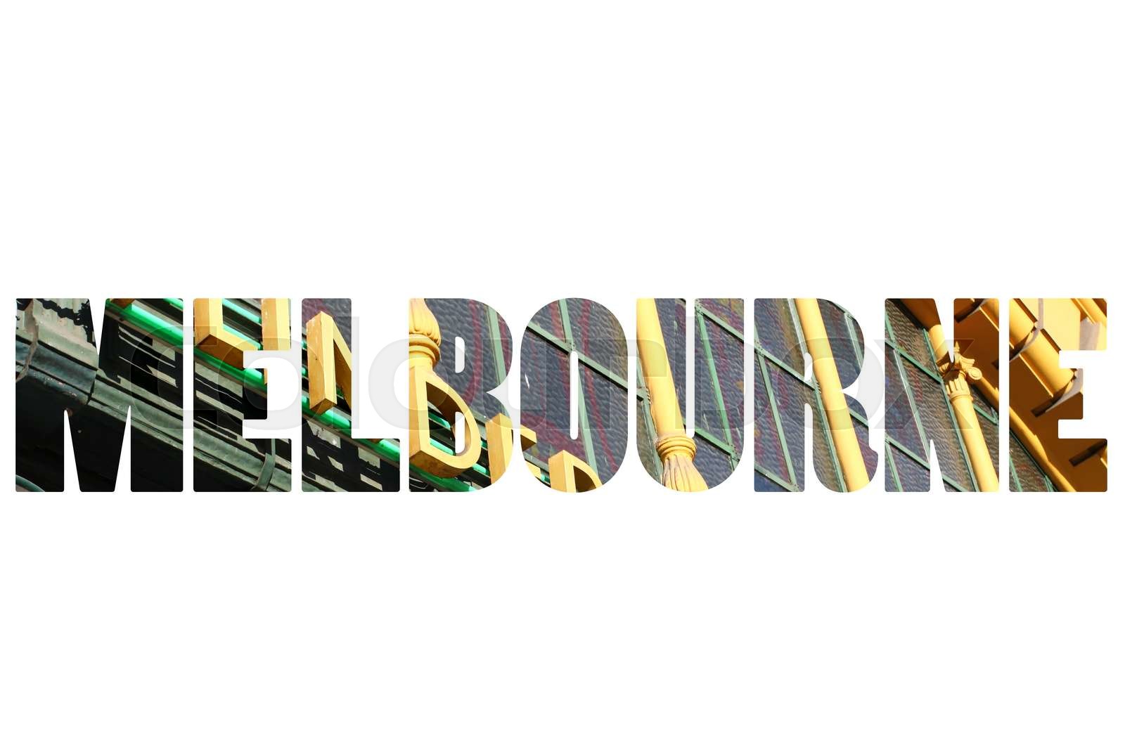 Word MELBOURNE over city symbols. | Stock image | Colourbox