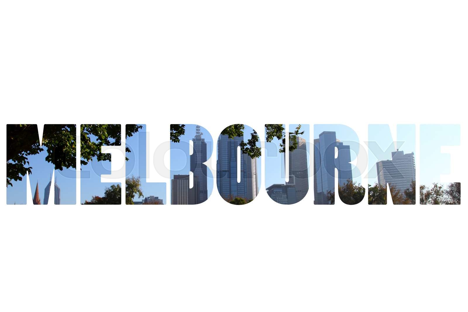 Word MELBOURNE over city symbols. | Stock image | Colourbox