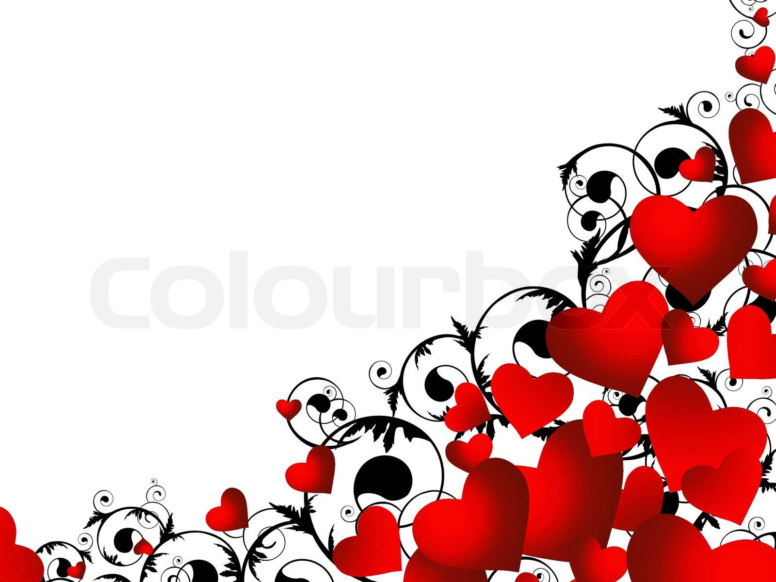 horizontal heart frame in red and black with swirls and copyspace for ...