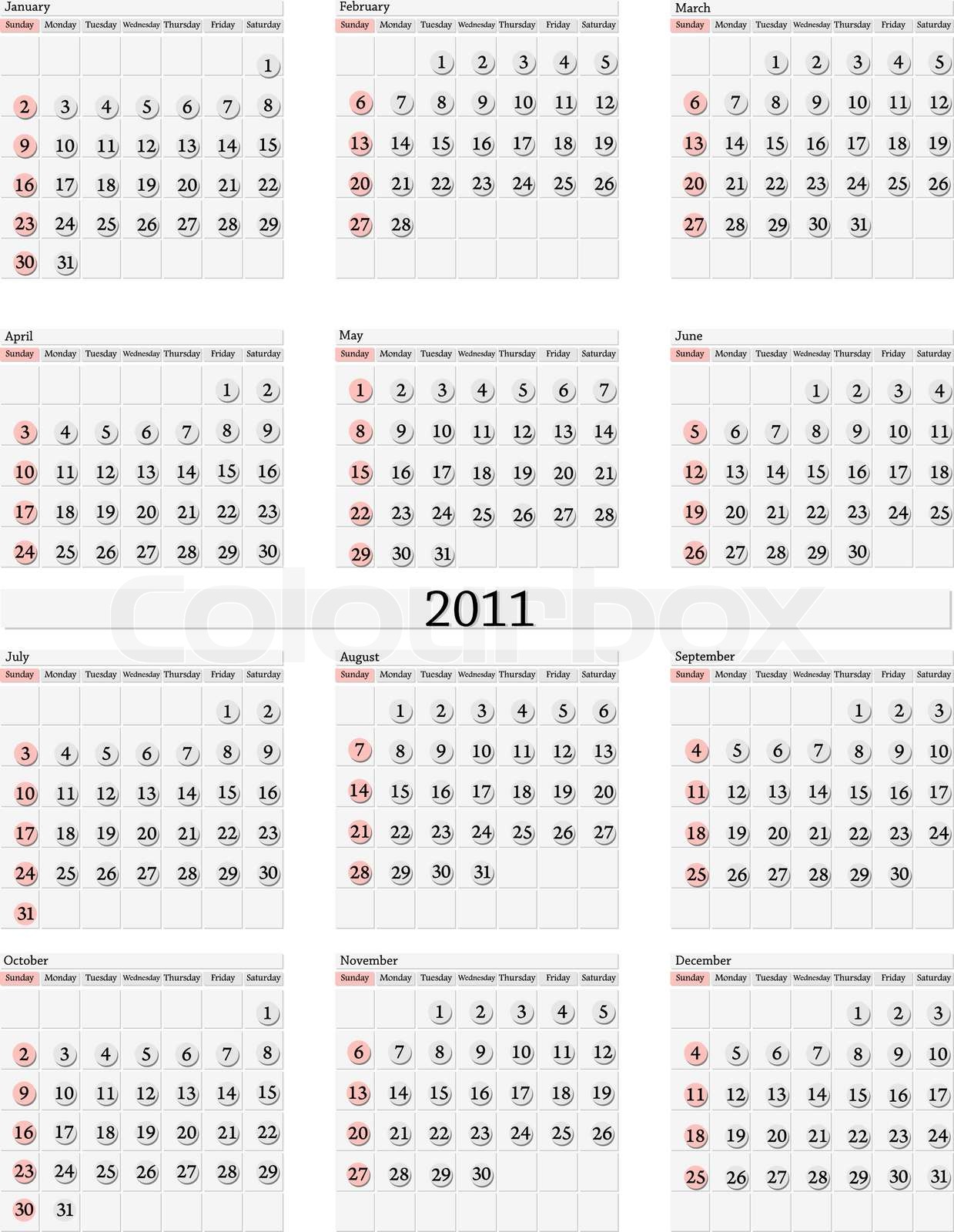 vertical 2011 calendar template | Stock vector | Colourbox