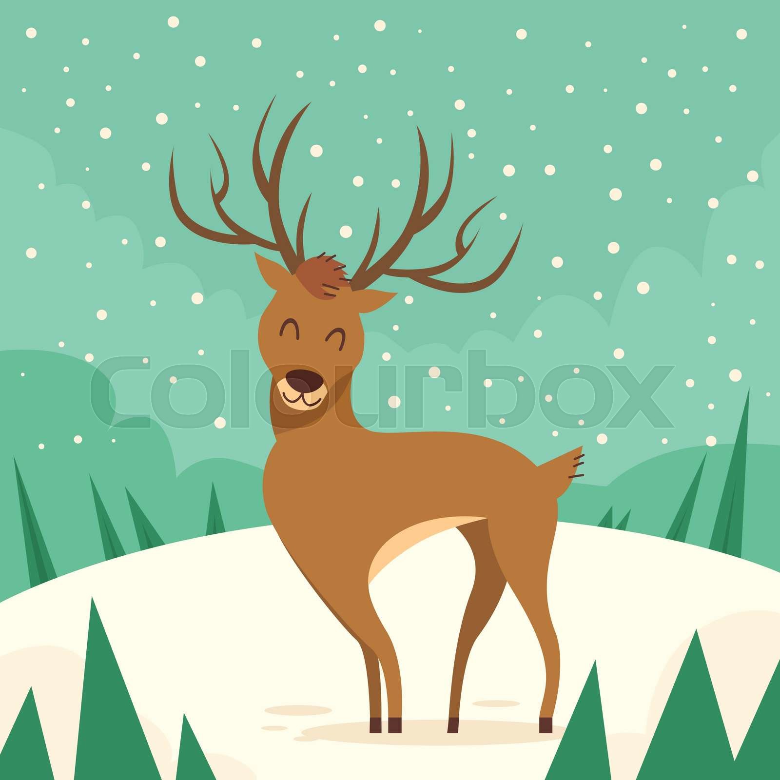 Deer Cartoon Animal Reindeer Winter Forest | Stock vector | Colourbox