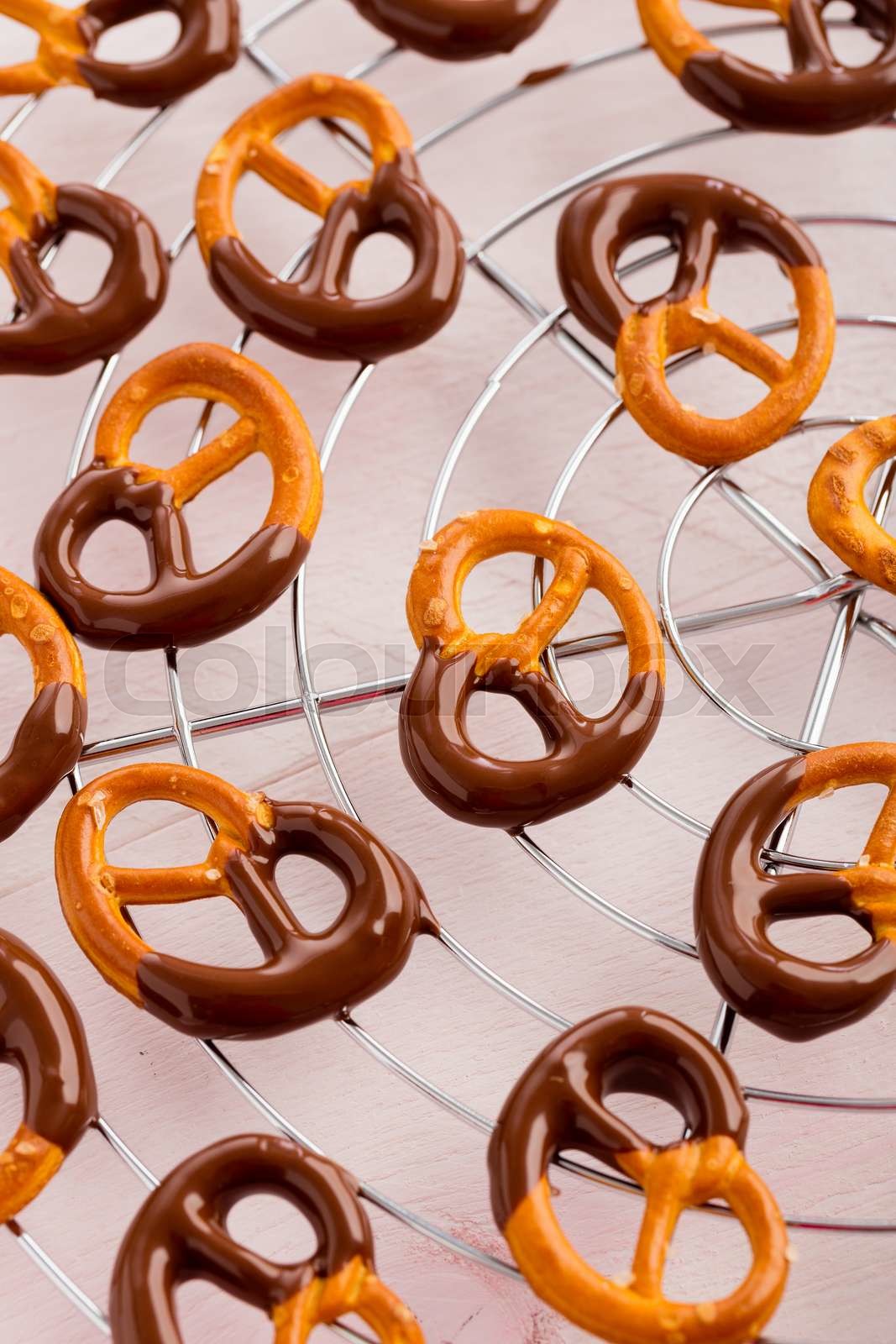 Pretzels coated with dark chocolate | Stock image | Colourbox