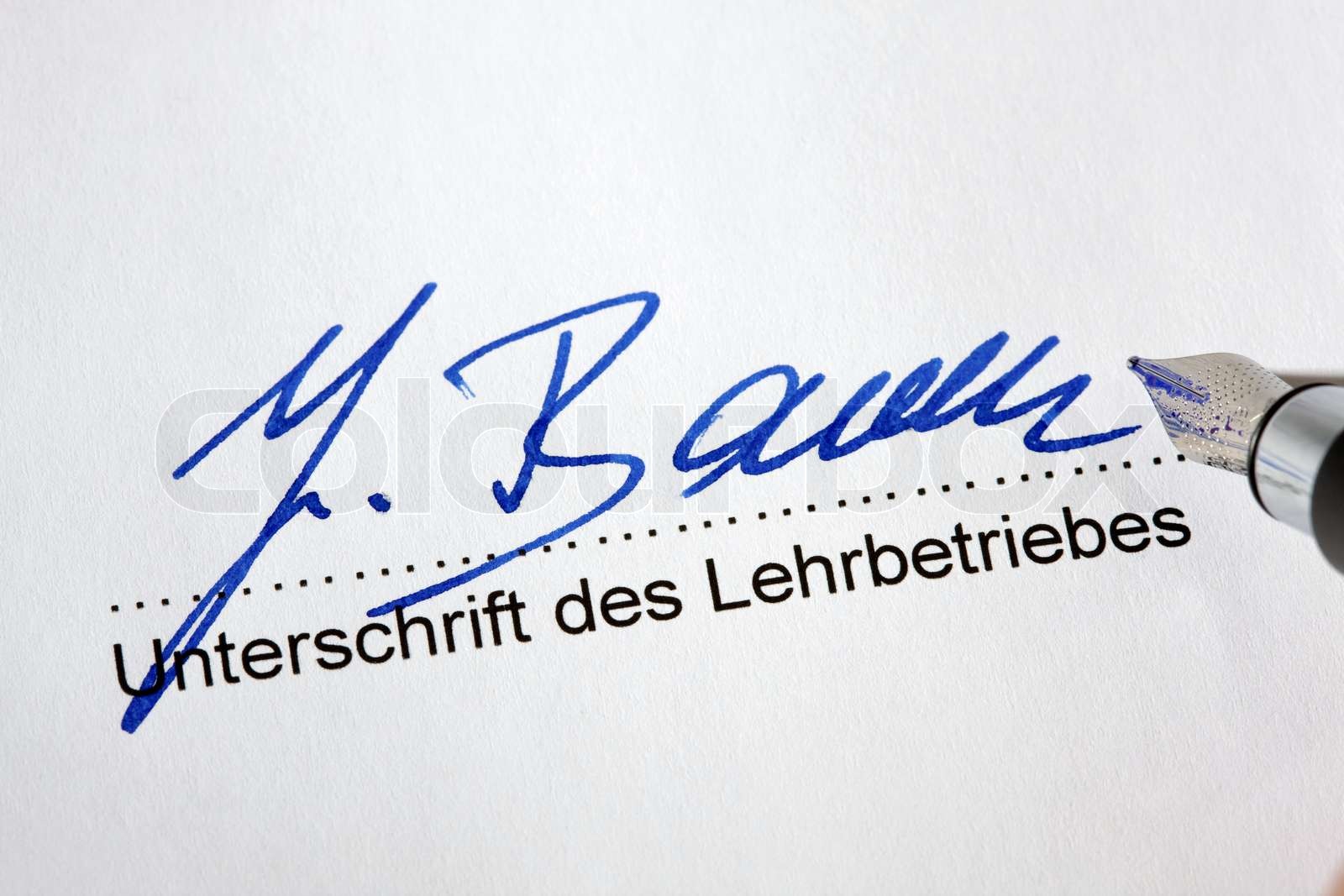 Signature of an instructor at a training contract. Contract is signed ...