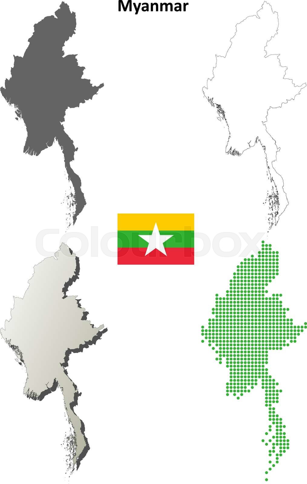 Myanmar outline map set | Stock vector | Colourbox