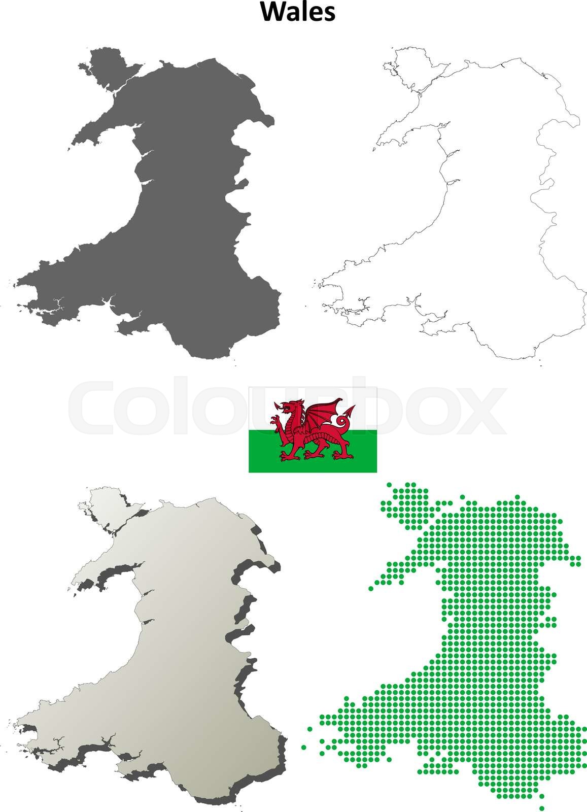 Wales outline map set | Stock vector | Colourbox
