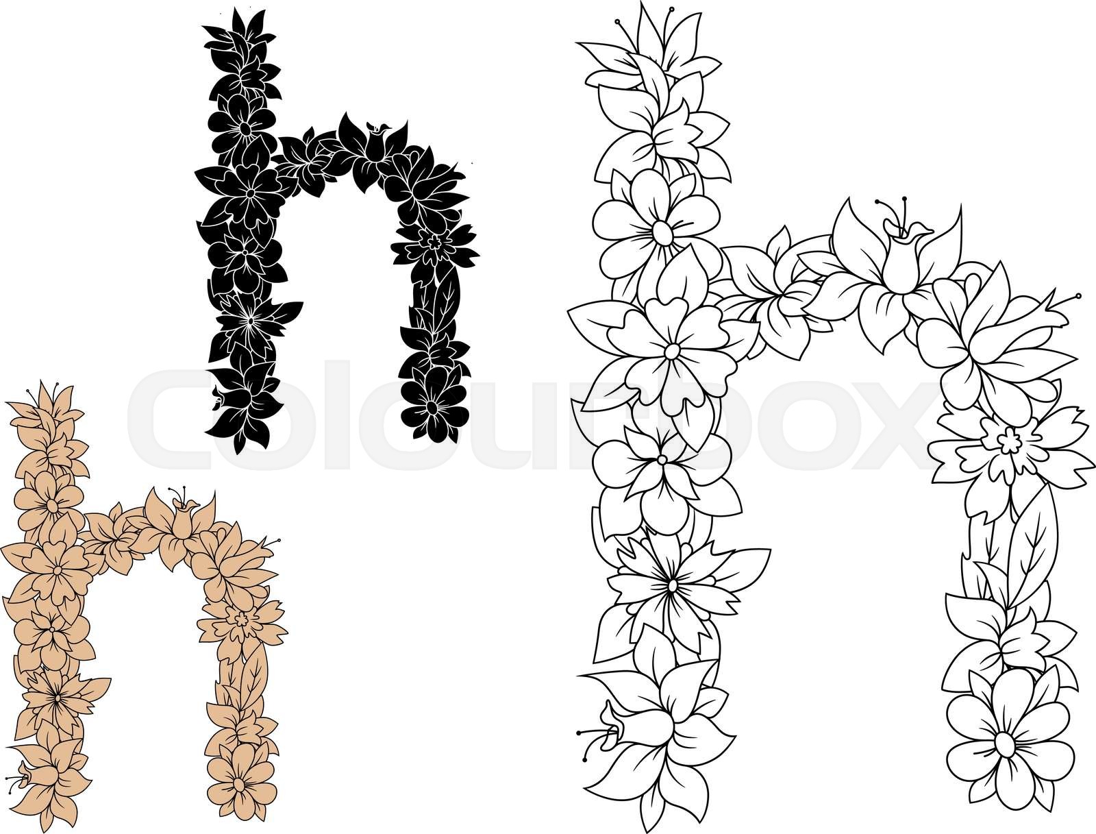 Floral lowercase letter h with outline flowers | Stock vector | Colourbox