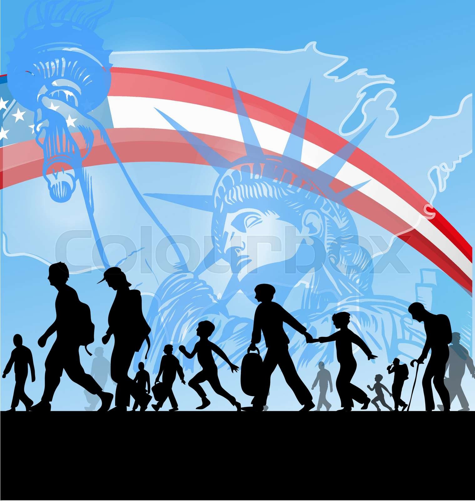 immigration people on usa background | Stock vector | Colourbox