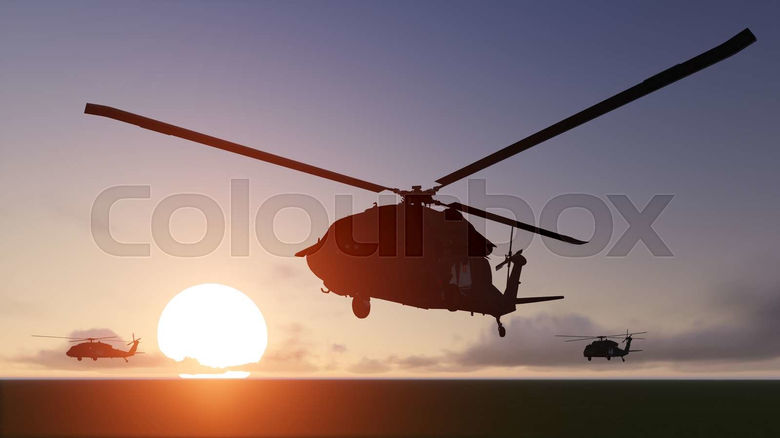 helicopters sun set | Stock image | Colourbox