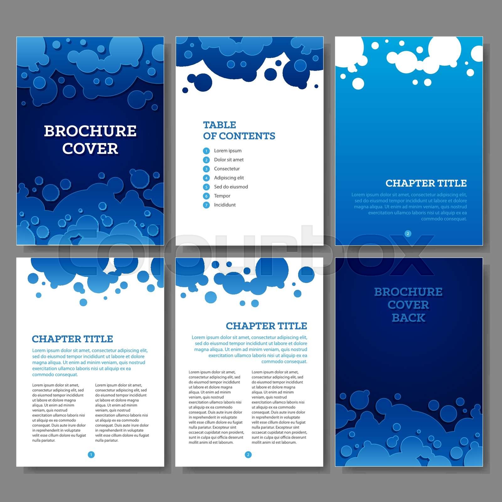 Cover, table of contents and 3 internal pages blue water circles ...
