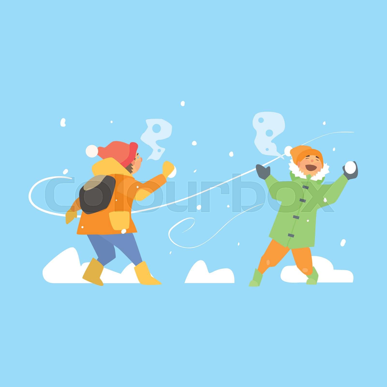 Cheerful Kids Throwing Snowballs. Vector Illustration | Stock vector ...