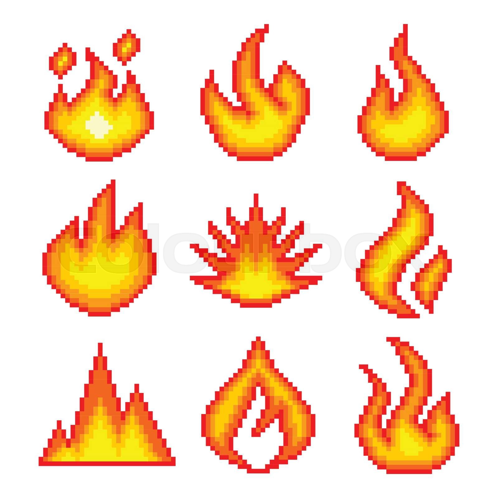 Pixel fire for games icons vector set | Stock vector | Colourbox