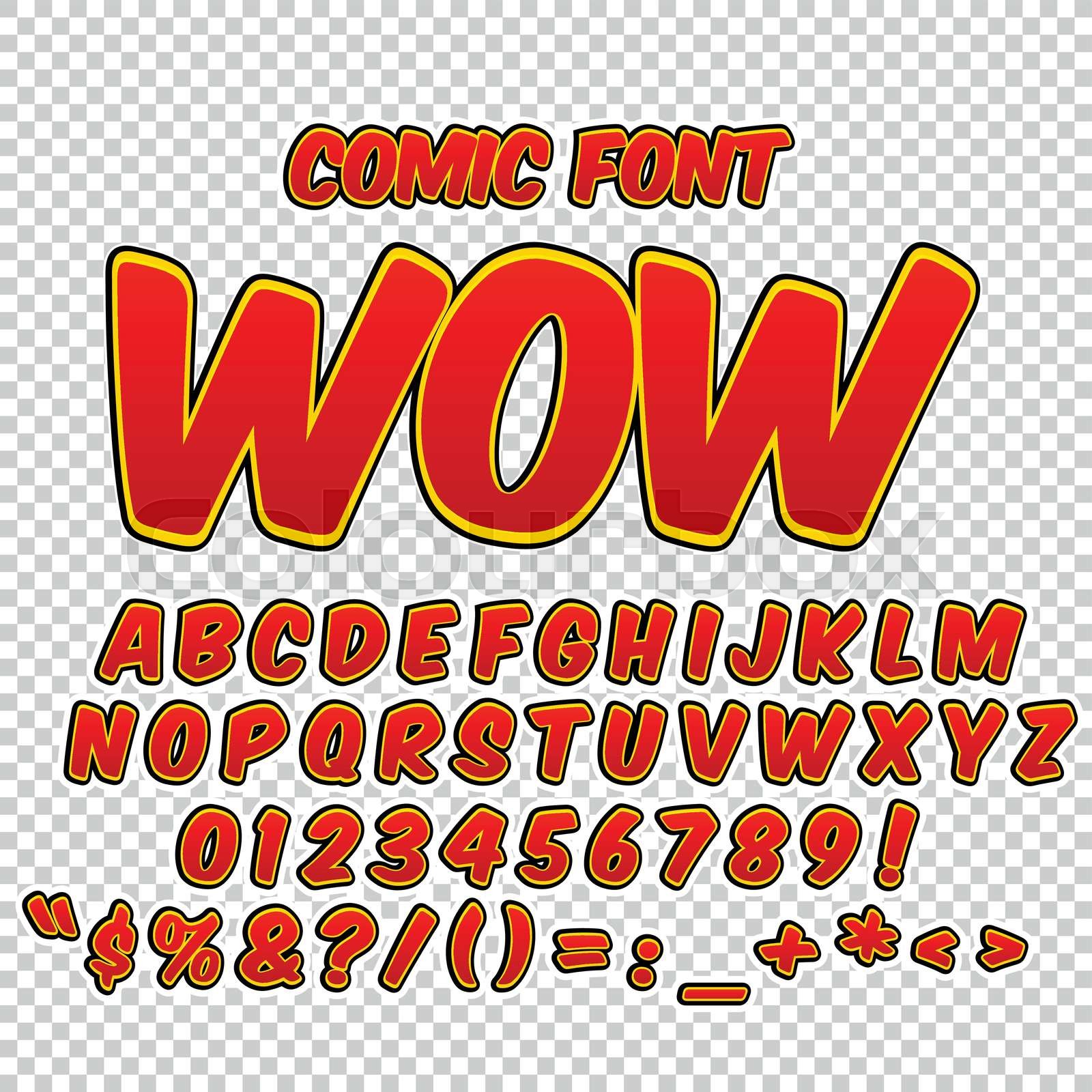 Alphabet set. Comic pop art style. Red color version. Letters, numbers ...