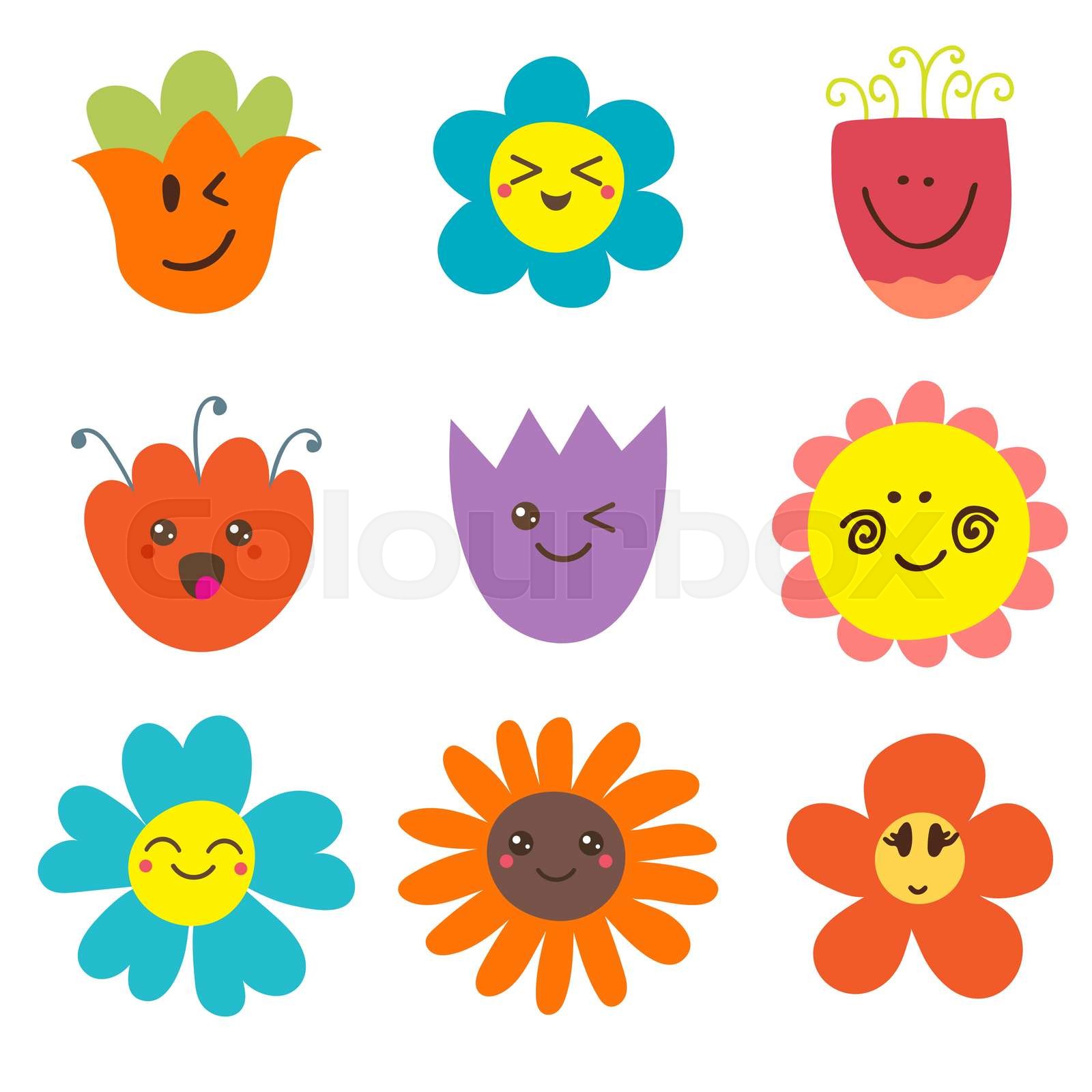 Cute happy flowers. Funny flowers collection | Stock vector | Colourbox