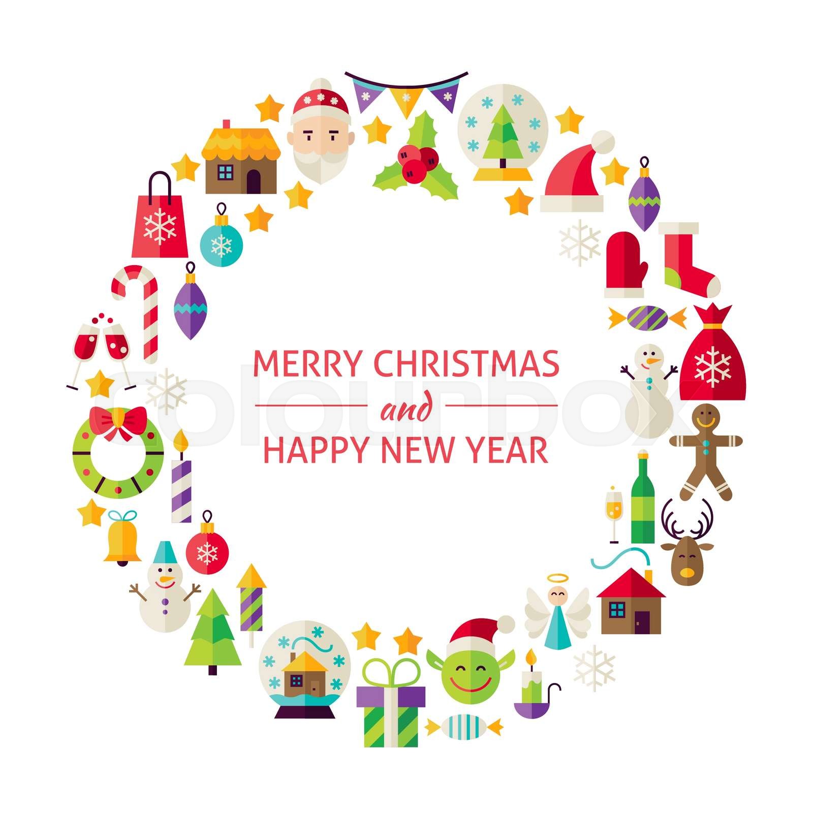 Christmas New Year Holiday Flat Design Icons Circle Set isolated over ...