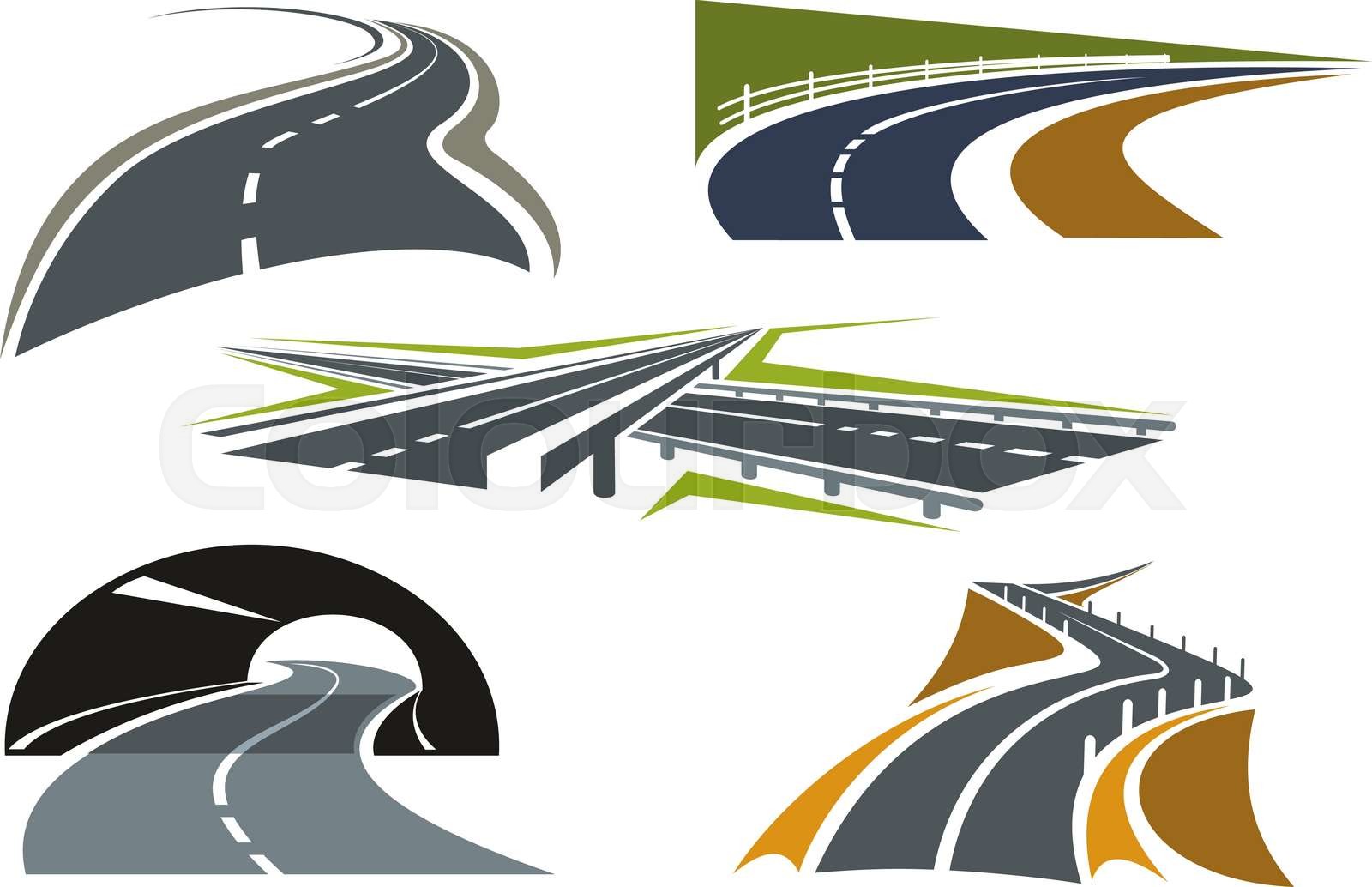 Road, freeway and highway icons set | Stock vector | Colourbox