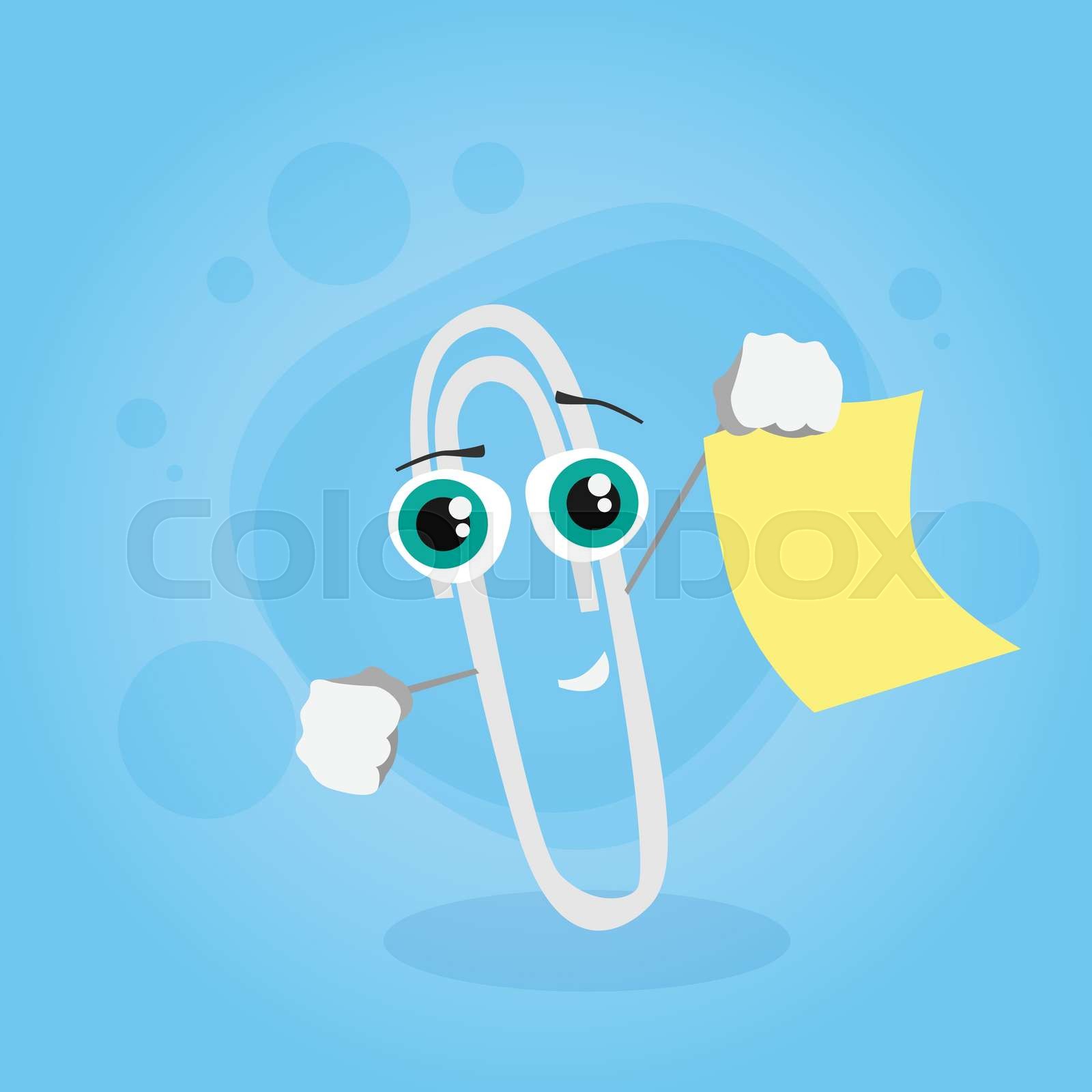 Paperclip Hold Sticker Text Note Yellow Paper Cartoon Character | Stock ...