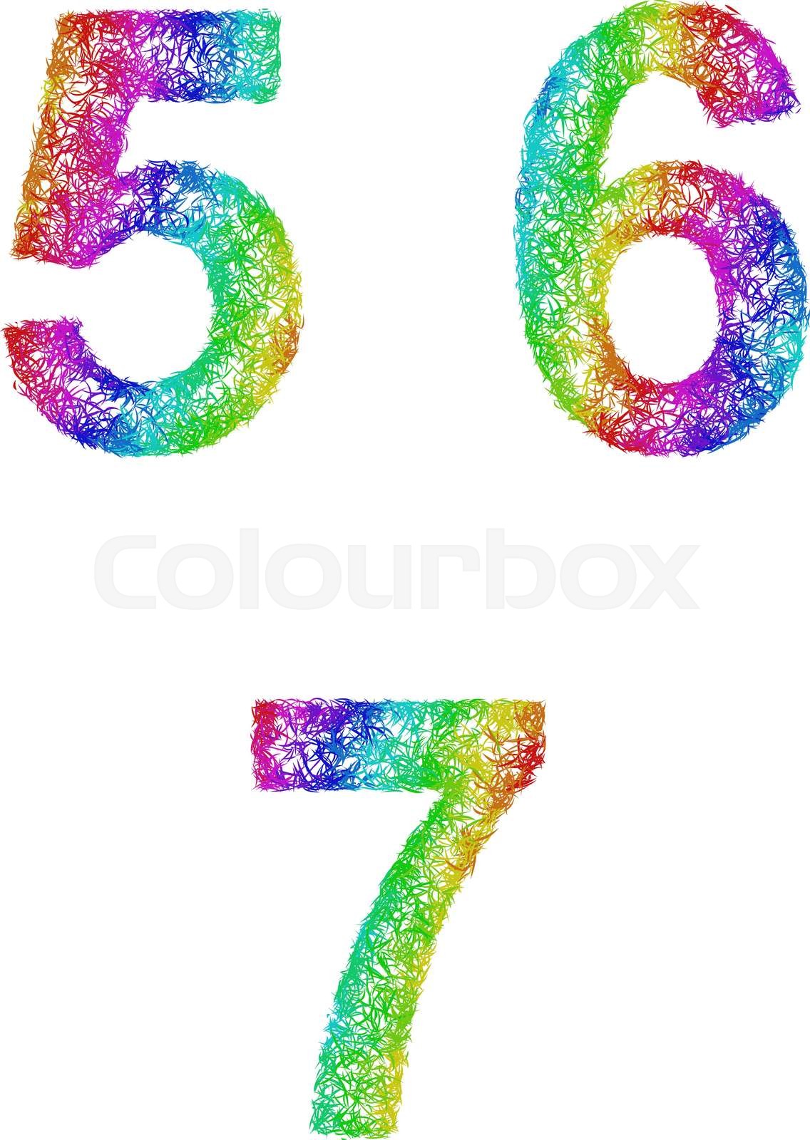 Rainbow sketch font set - numbers 5, 6, 7 | Stock vector | Colourbox