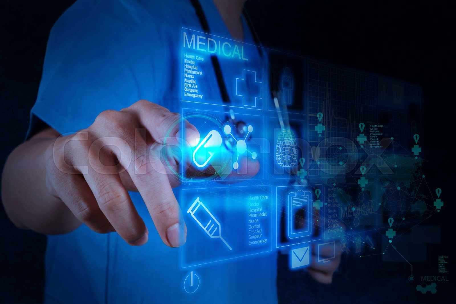 Medicine doctor working with modern computer interface | Stock image ...