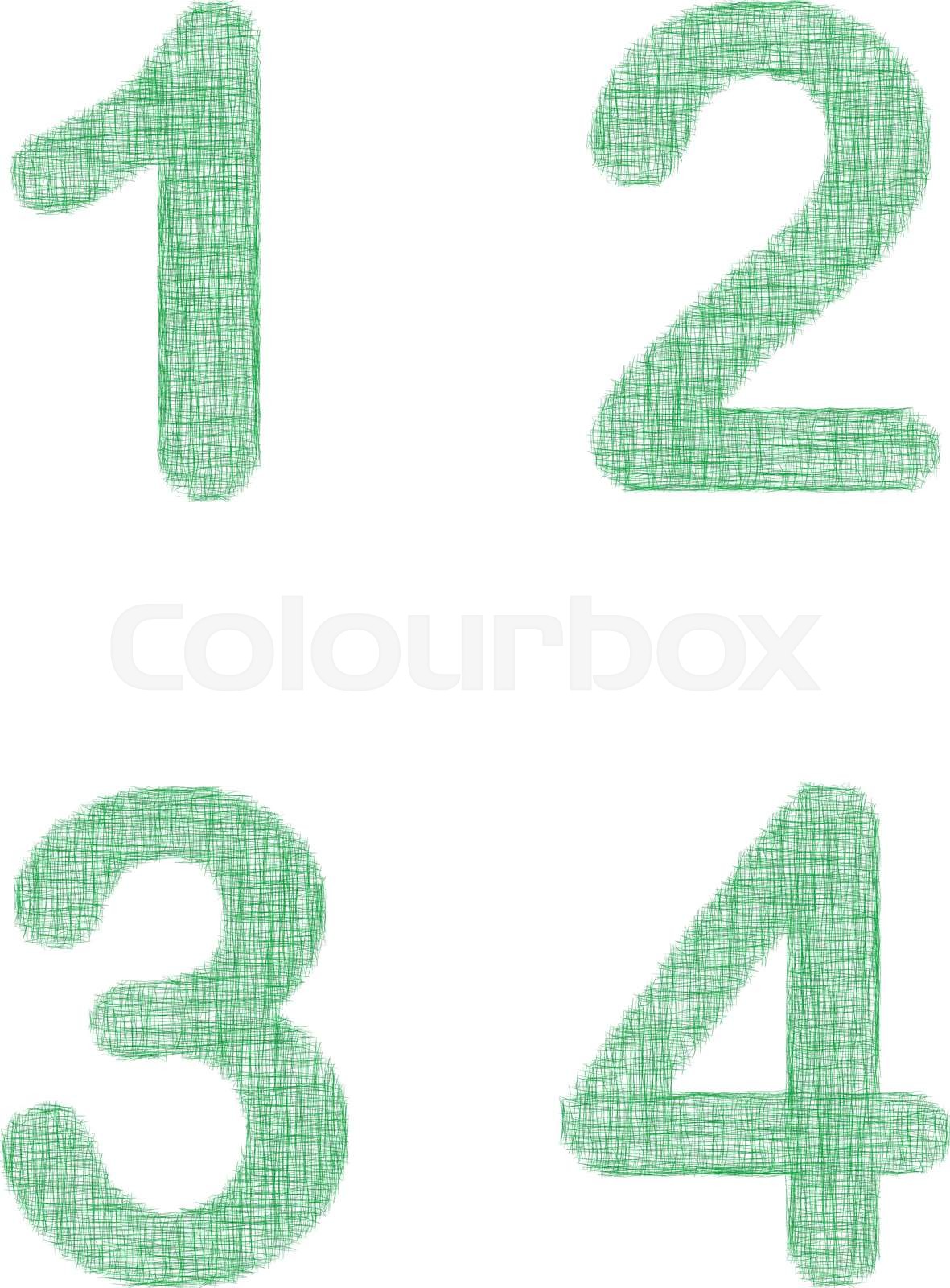 Green fabric font set - numbers 1, 2, 3, 4 | Stock vector | Colourbox