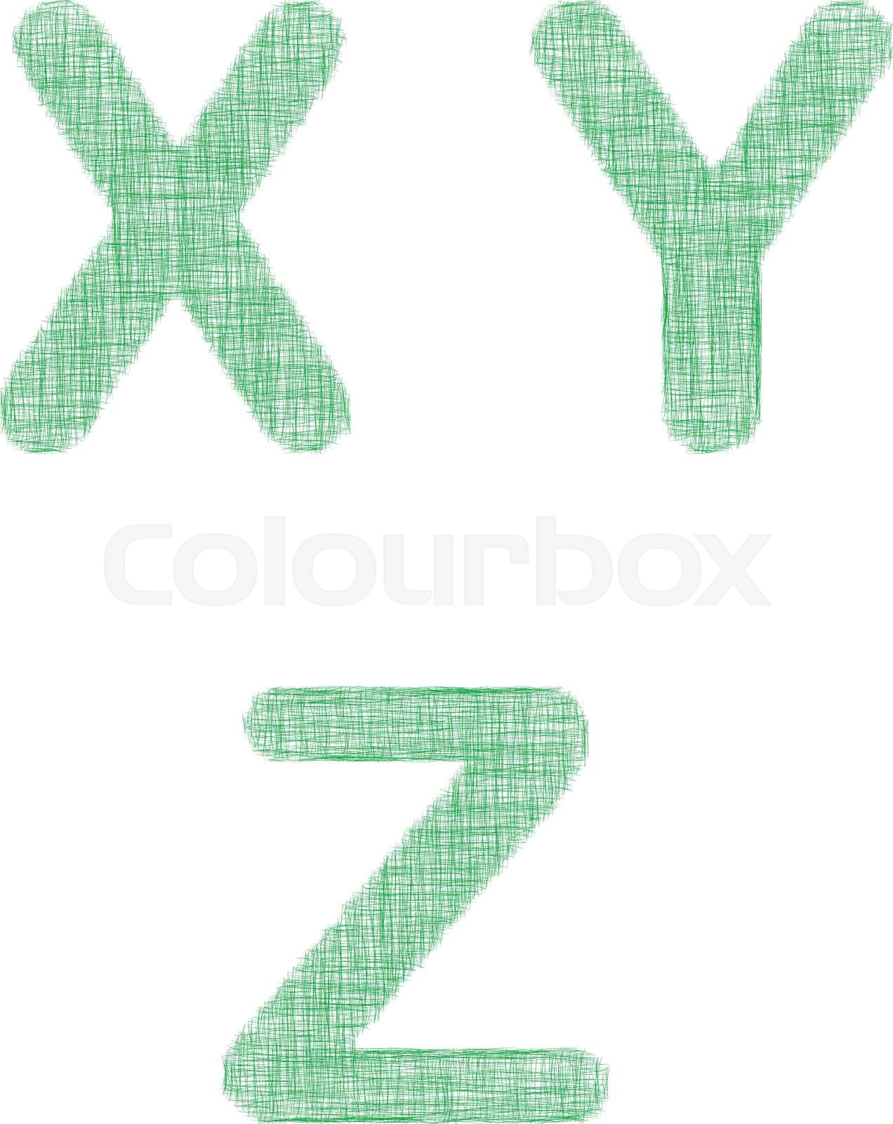 Green fabric font set - letters X, Y, Z | Stock vector | Colourbox